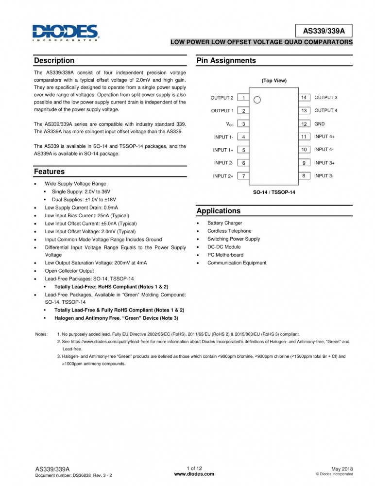 AS339 datasheet page 1