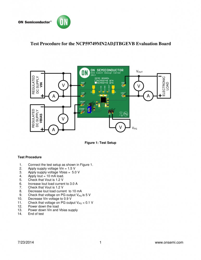 NCP59749MN2ADJTBGEVB evaluation board test setup