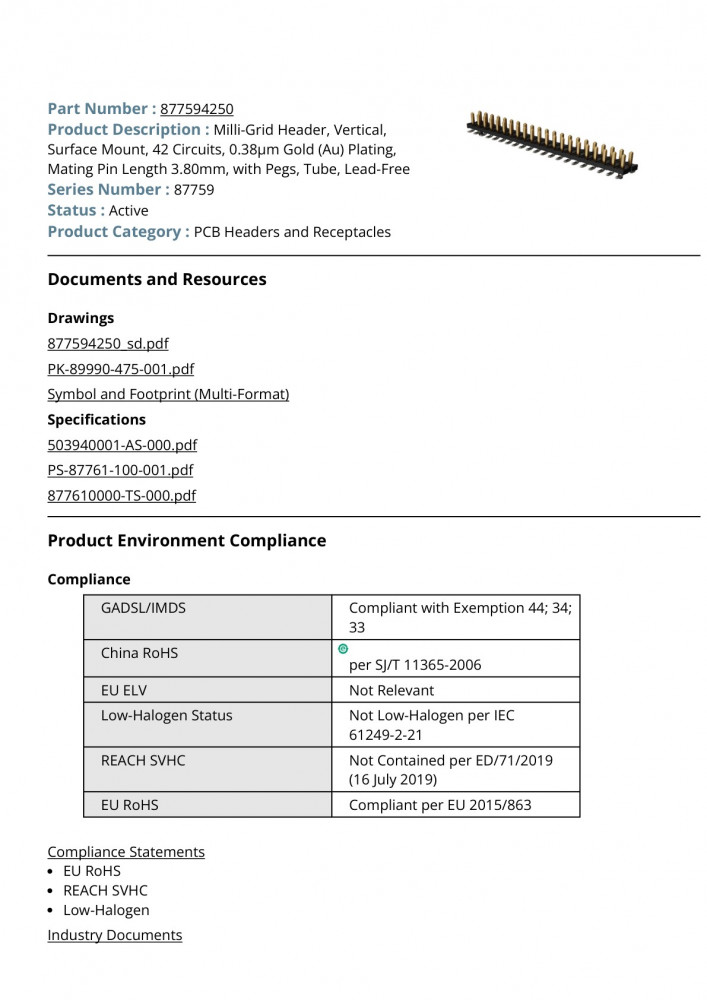 MOLEX 877594250 document page 1