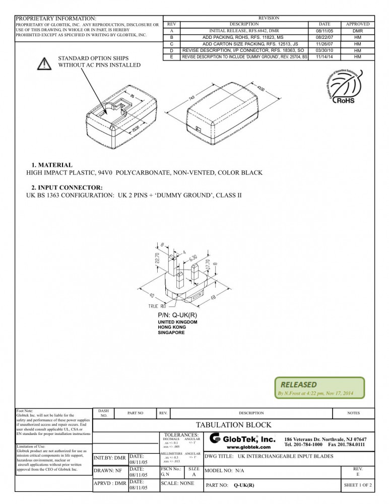 Q-UK(R) UK interchangeable input blade drawing, page 1