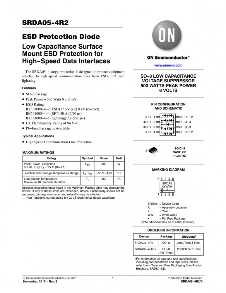 SRDA05-4R2G datasheet page 1