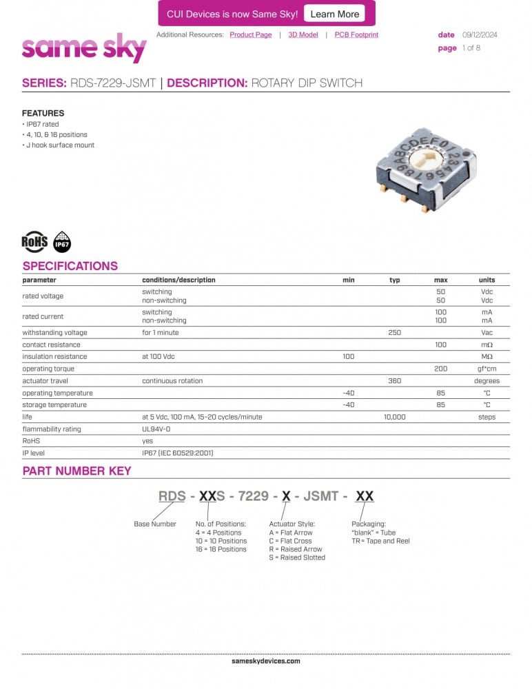 RDS-4S-7229-R-JSMT-TR datasheet page 1