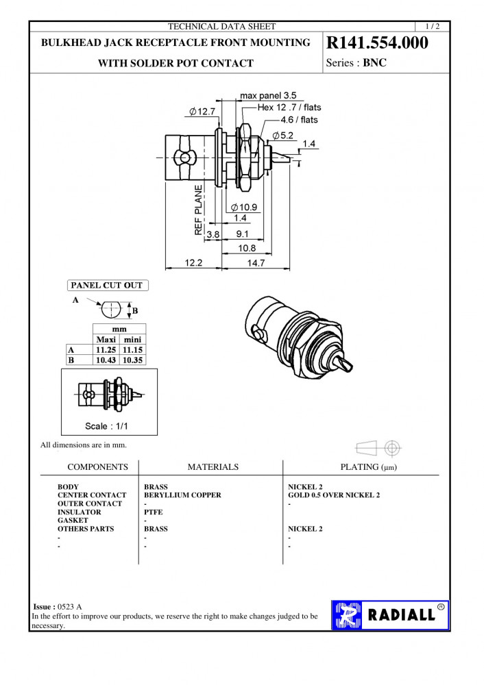 Radiall R141.554.000 technical datasheet, page 1