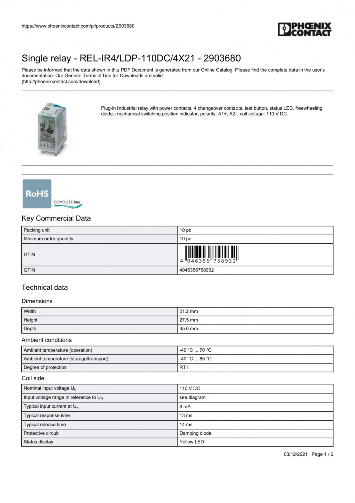 Phoenix Contact 2903680 technical document page 1