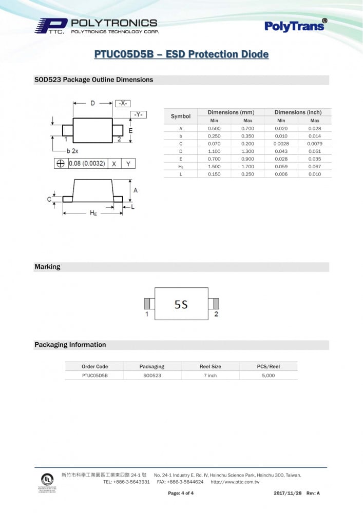 PTUC05D5B technical document page 4