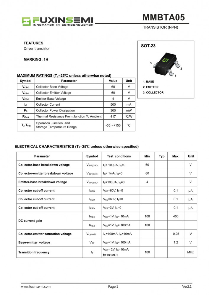 MMBTA05 datasheet page 1