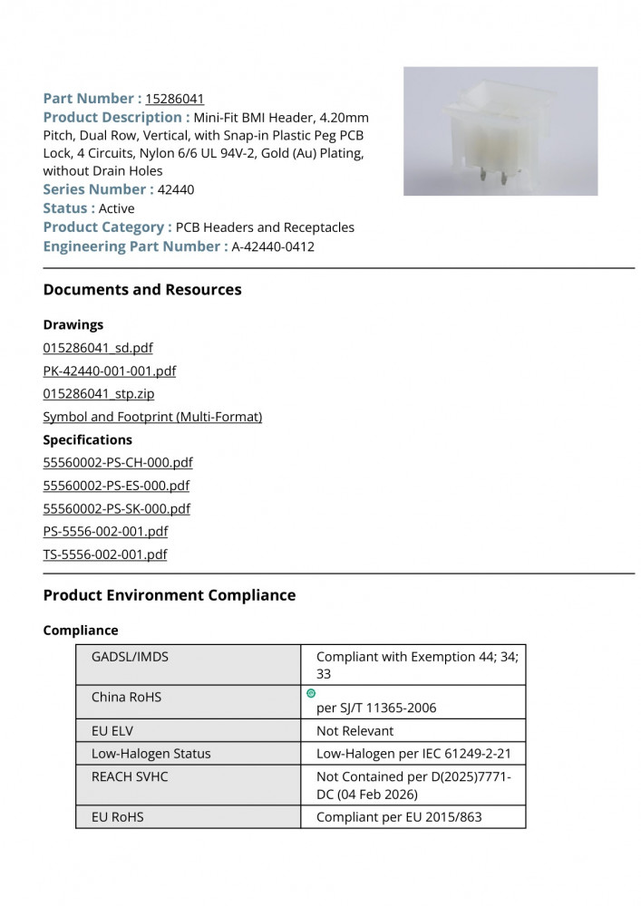 MOLEX connector specification document page 1