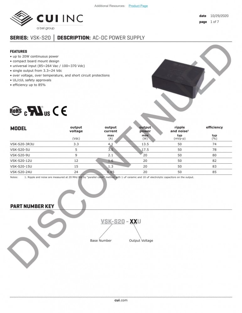 VSK-S20 datasheet page 1