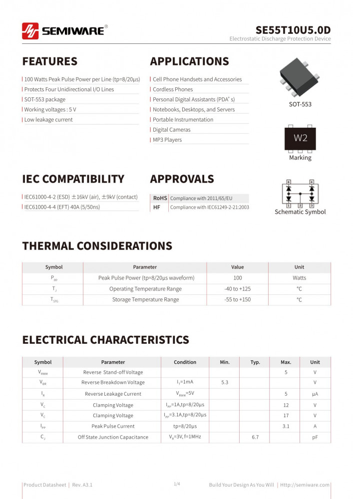 SE55T10U5.0D datasheet page 1