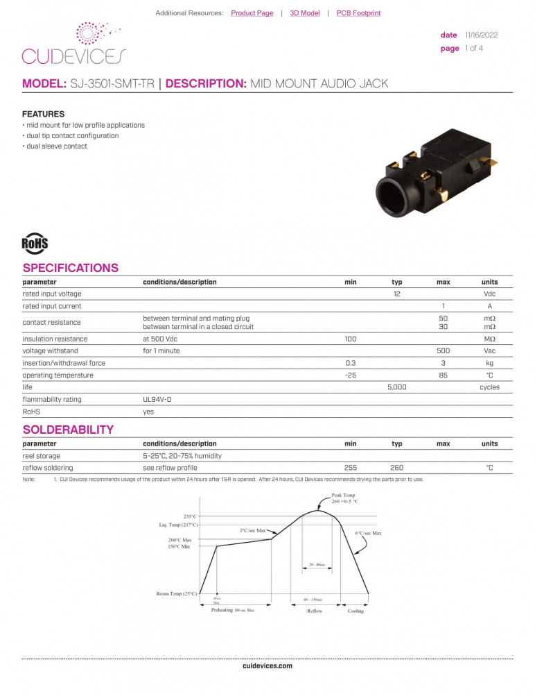 SJ-3501-SMT-TR datasheet page 1