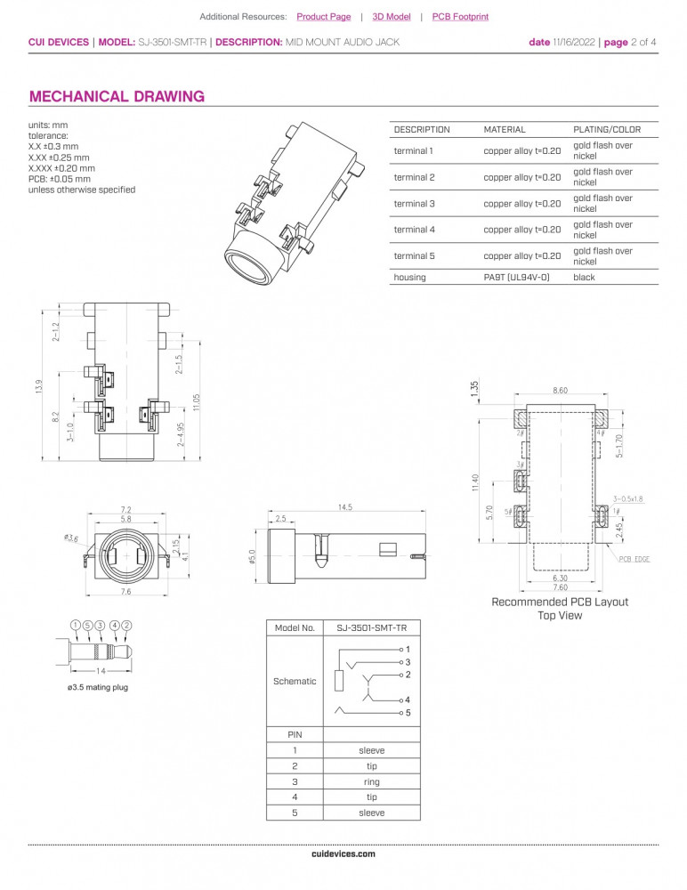 SJ-3501-SMT-TR datasheet page 2