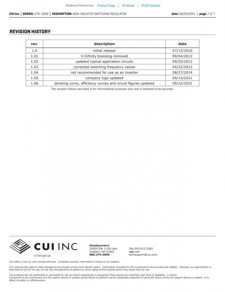 CUI V78-1000 datasheet page 7