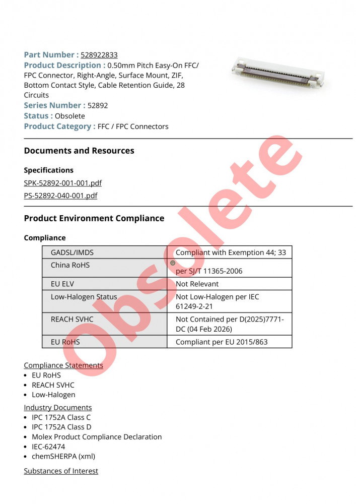 Molex 528922833 technical document page 1