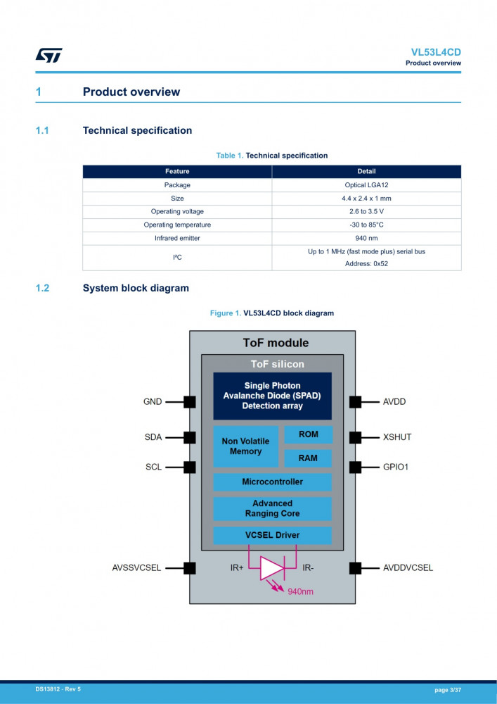 VL53L4CDV0DH/1 technical document page 3
