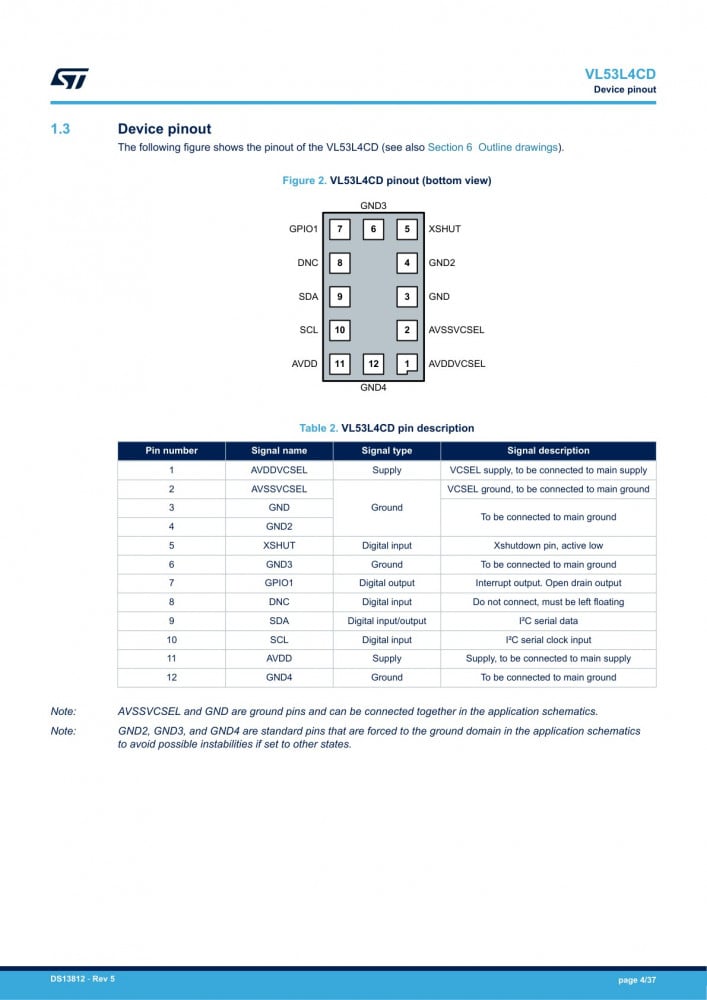 VL53L4CDV0DH/1 technical document page 4