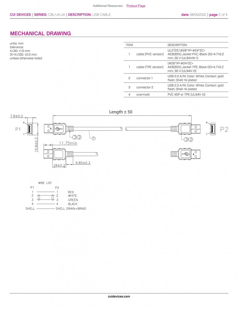 CBL-UA-UA-05WP datasheet page 2