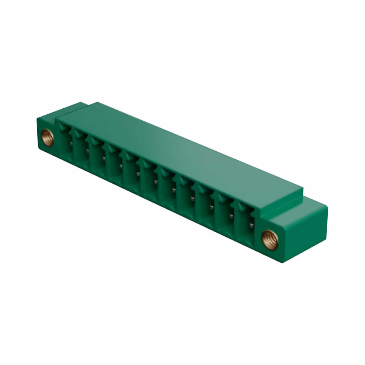 3.81mm Pitch Eurostyle Right-Angle PCB Header, with Threaded Retention Inserts, Green Housing, 11 Circuits for sale