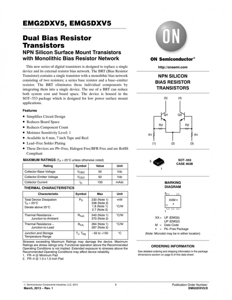 EMG2DXV5T5G datasheet page 1