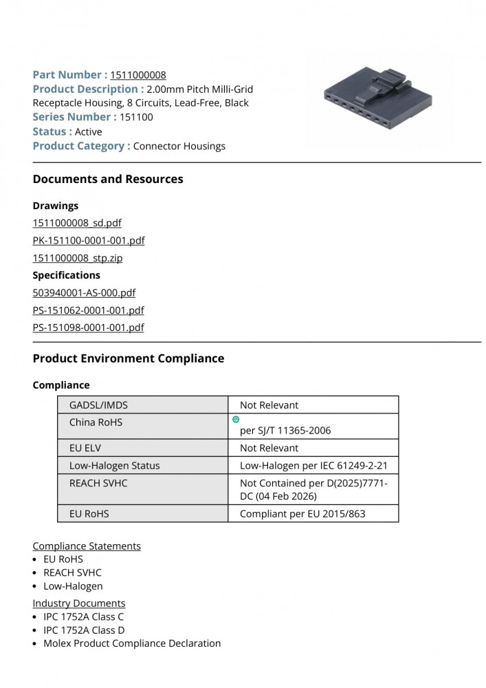 MOLEX Milli-Grid product specification page 1