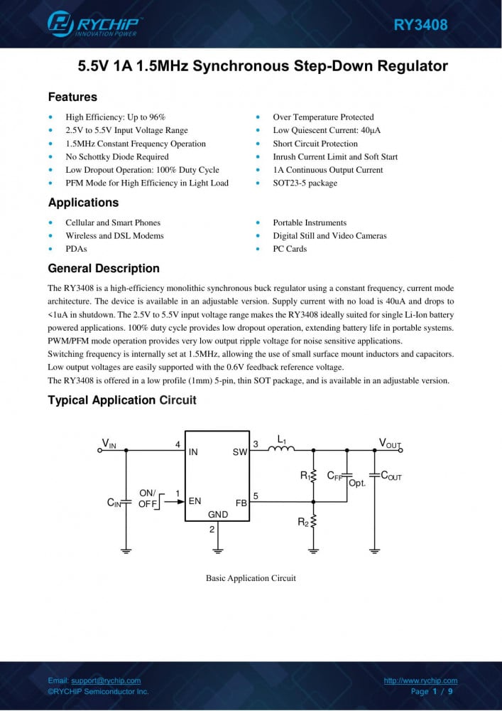 RY3408 datasheet page 1