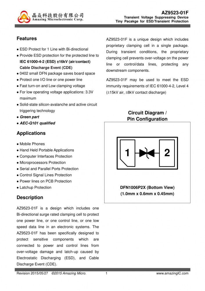 AZ9523-01F datasheet page 1
