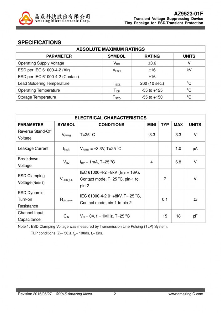 AZ9523-01F datasheet page 2
