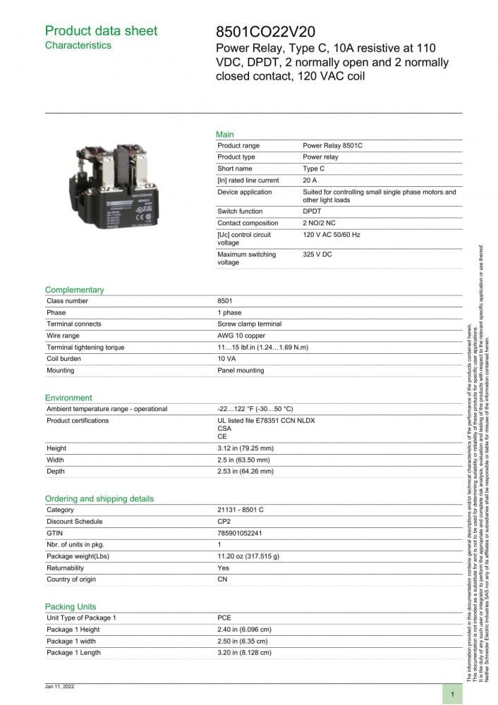 8501CO22V20 technical document page 1