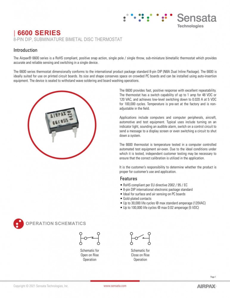Sensata 6600 Series datasheet page 1