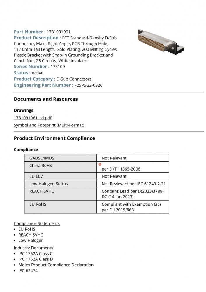 MOLEX 1731091961 product drawing page 1