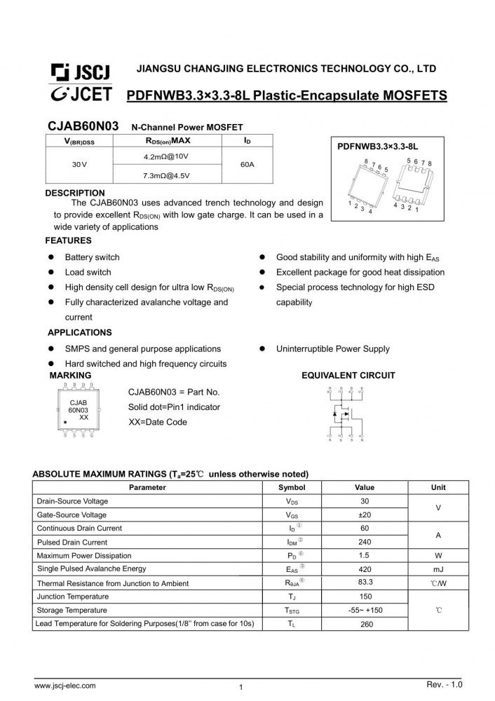 CJAB60N03 datasheet page 1
