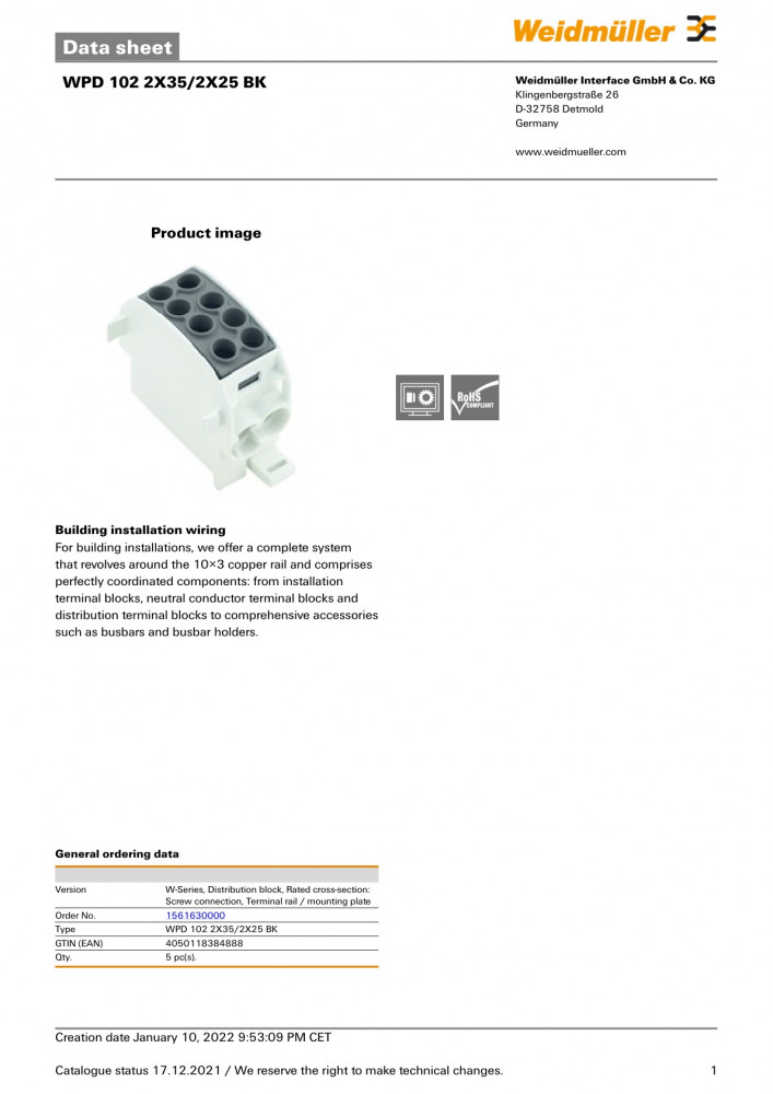 WPD 102 product document page 1