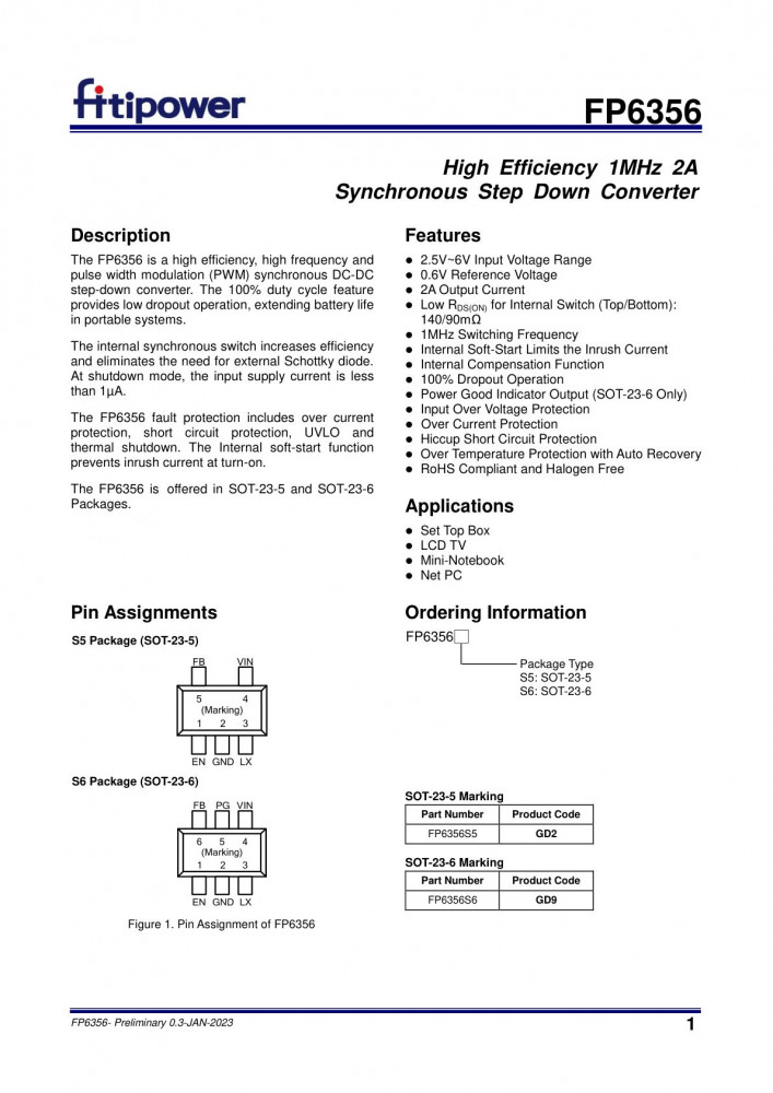 FP6356S5 datasheet page 1