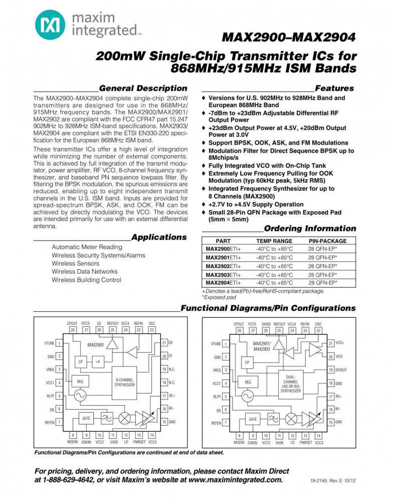 MAX2900 datasheet page 1