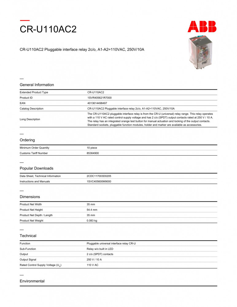 ABB CR-U110AC2 technical document page 1