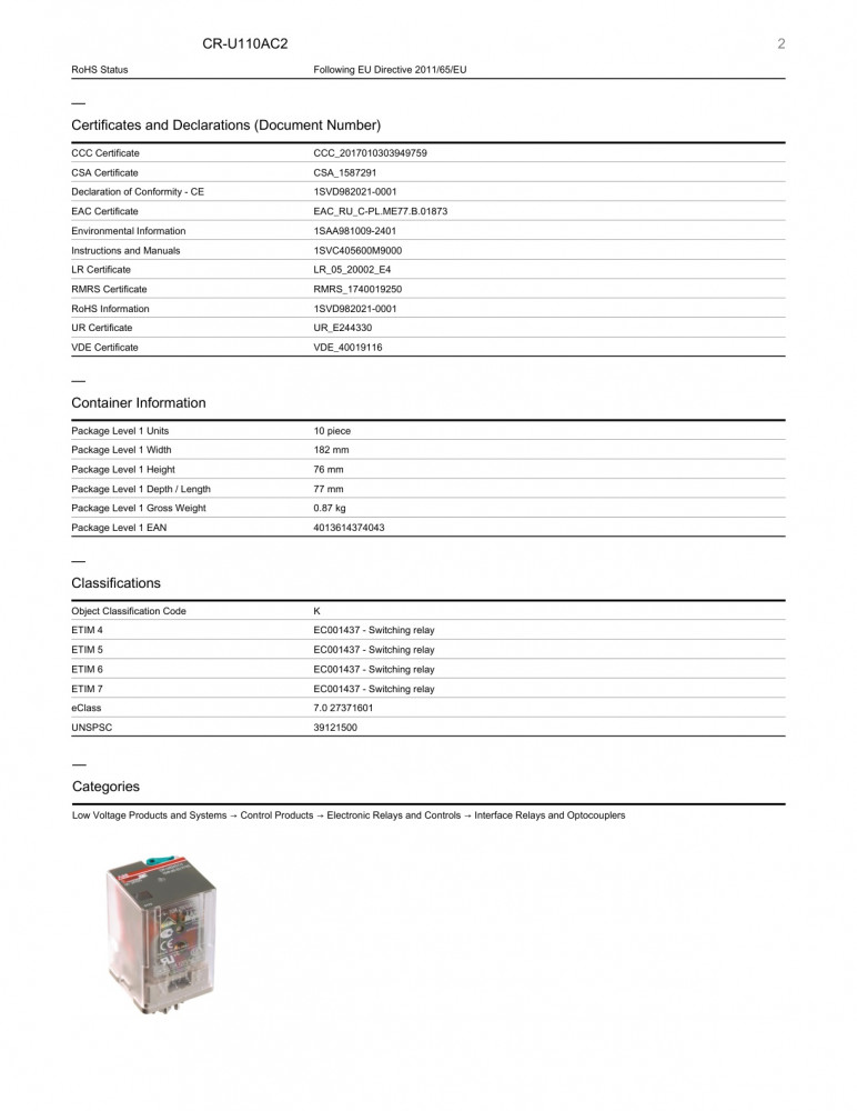 ABB CR-U110AC2 technical document page 2