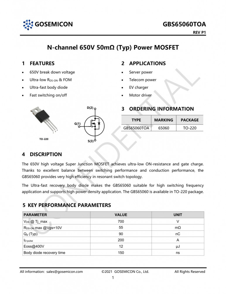 GBS65060TOA datasheet page 1