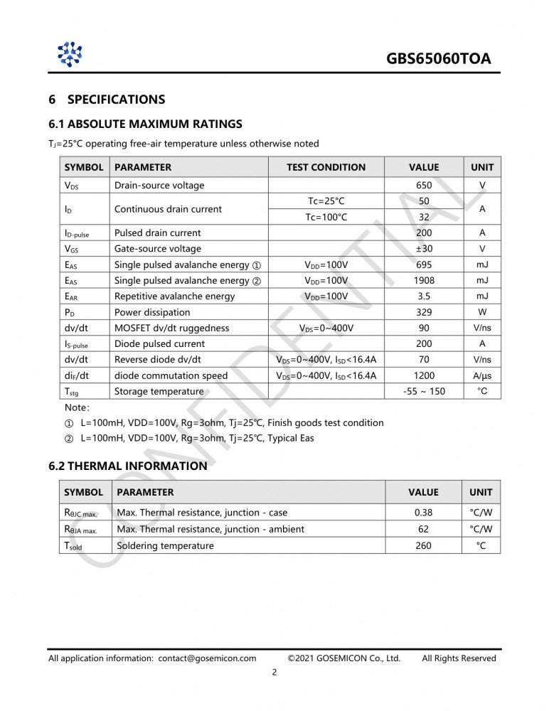 GBS65060TOA datasheet page 2