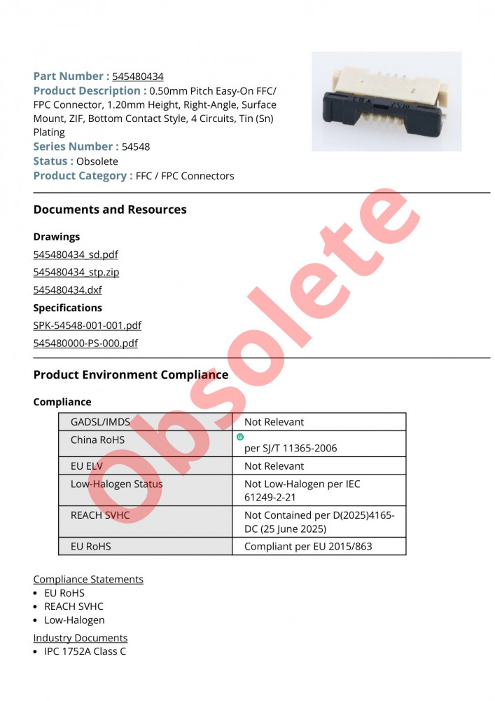 MOLEX 545480434 technical drawing preview, page 1