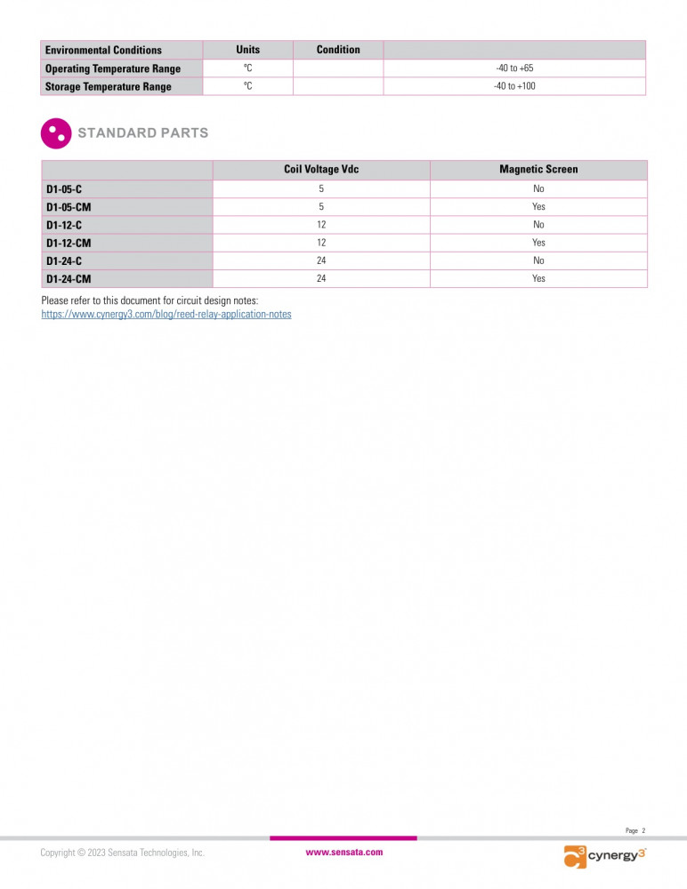 D1 series relay technical document page 2