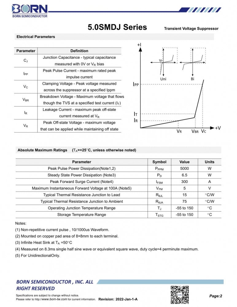 BORN 5.0SMDJ series datasheet page 2