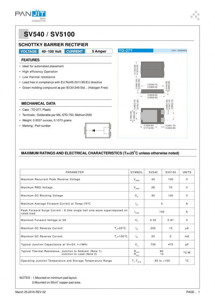 SV540 datasheet page 1