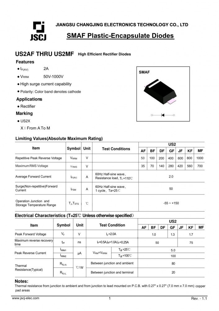 US2AF datasheet page 1