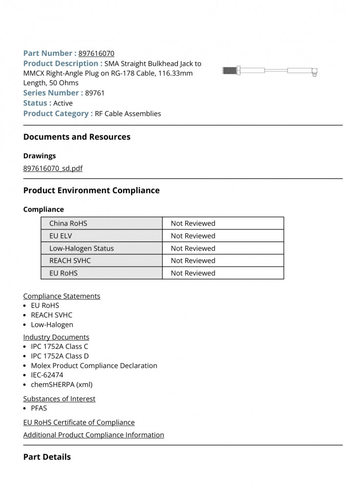 MOLEX 897616070 product drawing preview, page 1