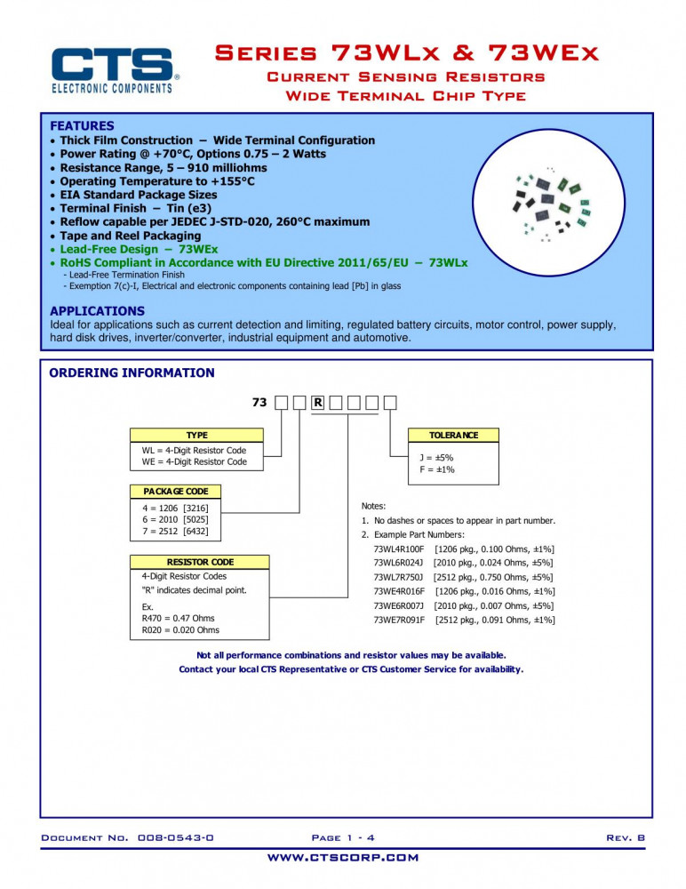 CTS 73WL series datasheet page 1