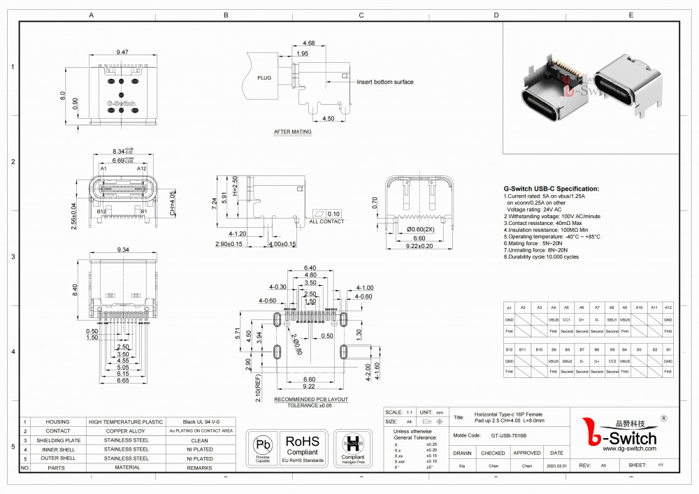 G-Switch GT-USB-7016B technical drawing