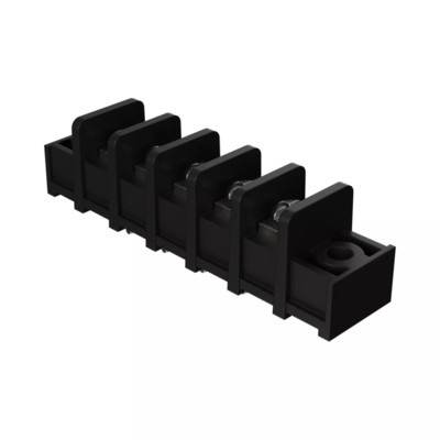 8.26mm Pitch, Single Row, Dual-Barrier Terminal Strip, with Mounting Ends, Black, Steel Screws, 5 Circuits for sale
