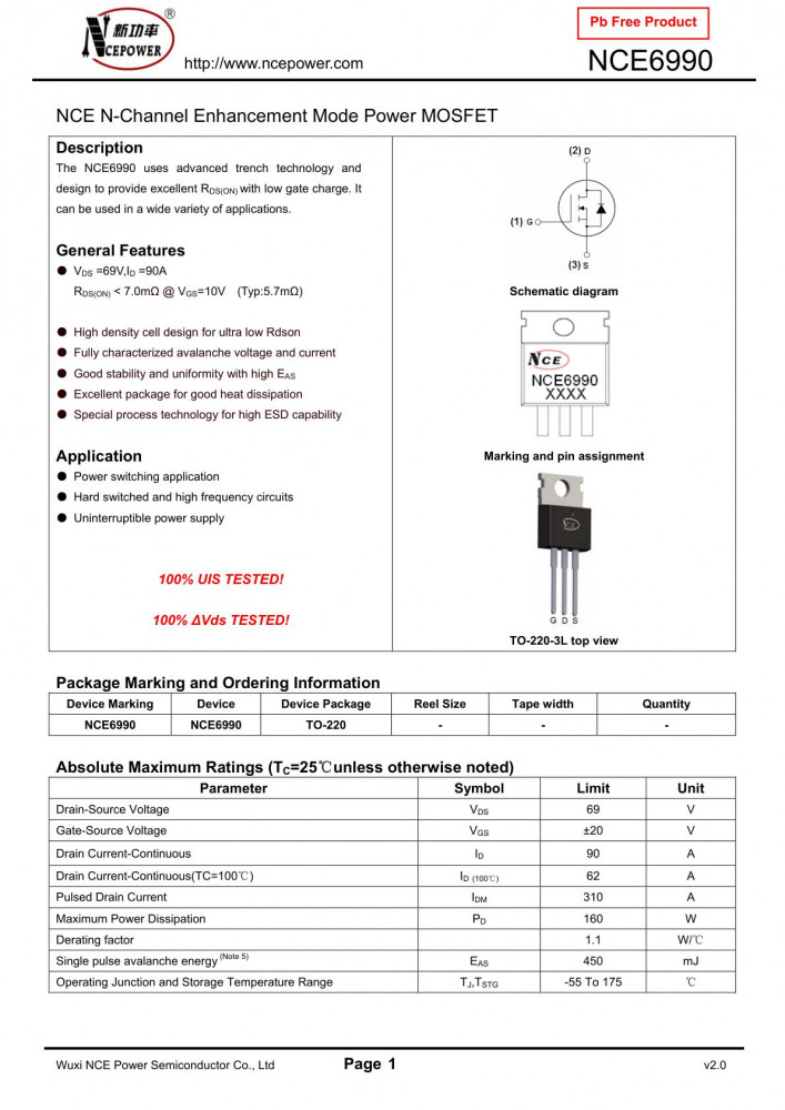NCE6990 datasheet page 1