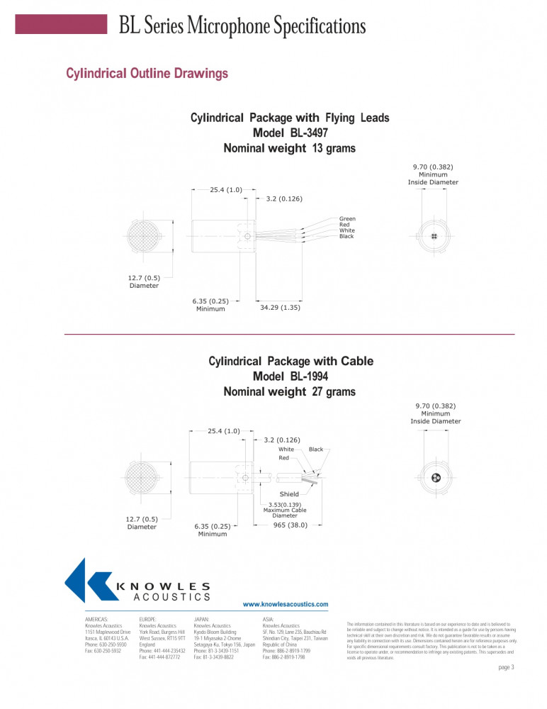 Knowles BL Series technical document page 3