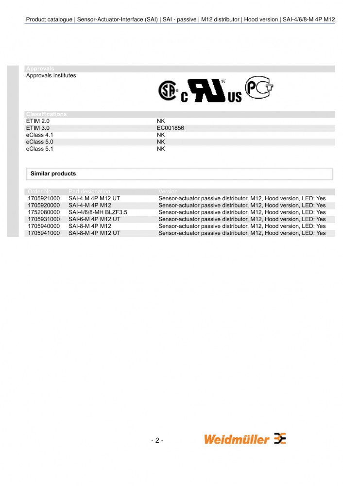 Technical document page 2 for model 1705930000