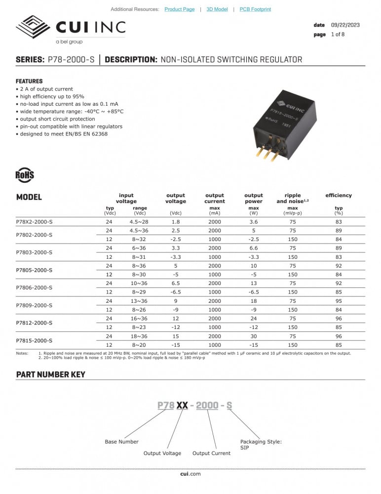 CUI P78X2-2000-S datasheet page 1